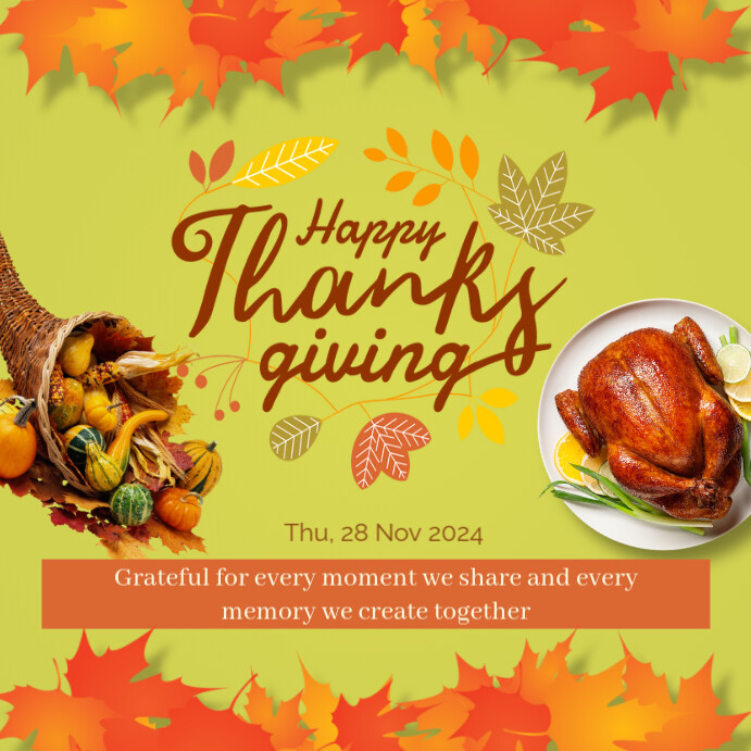 Yellow Modern & Minimal Happy Thanksgiving Day Card Instagram Post ...