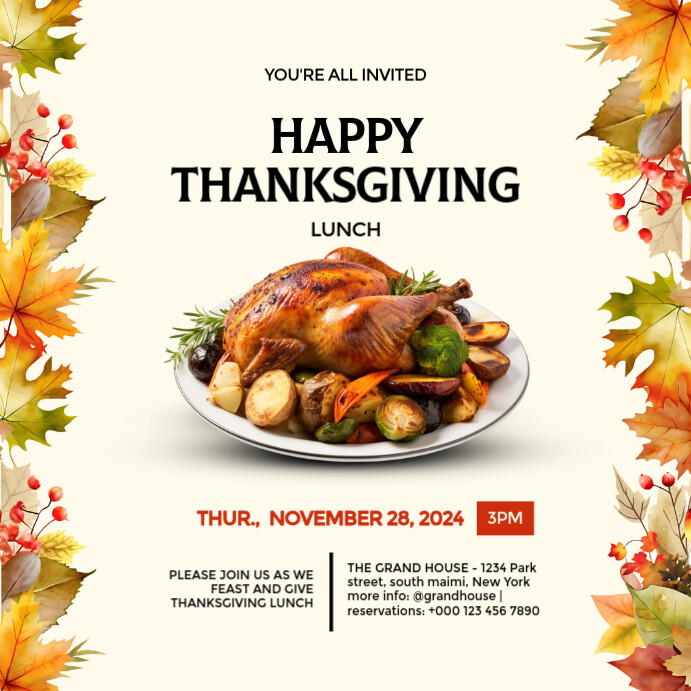 Yellow Modern & Minimal Happy Thanksgiving Dinner Instagram Post ...