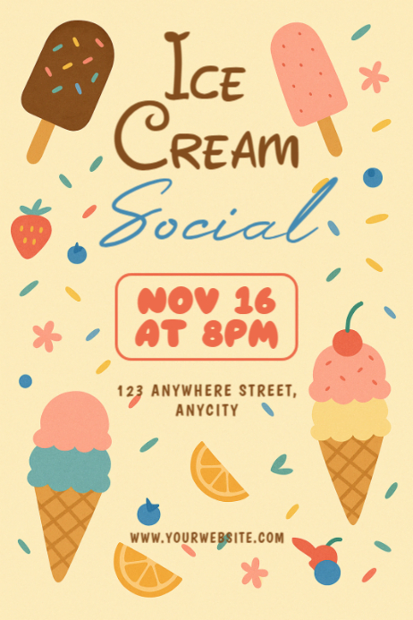 Yellow Modern & Minimal Ice Cream Social Poster Template | PosterMyWall