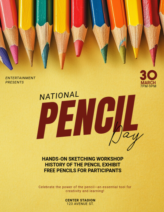Yellow Modern & Minimal National Pencil Day Event Flyer (us Letter ...