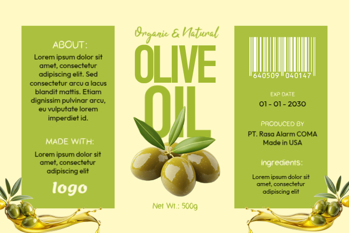 Plantilla de Yellow Modern & Minimal Olive Oil Label | PosterMyWall