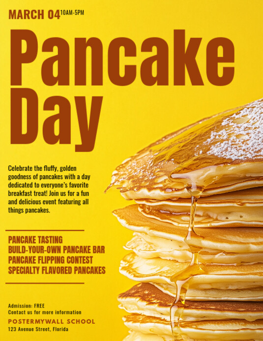 Yellow Modern & Minimal Pancake Day Celebration Event Flyer (us Letter ...