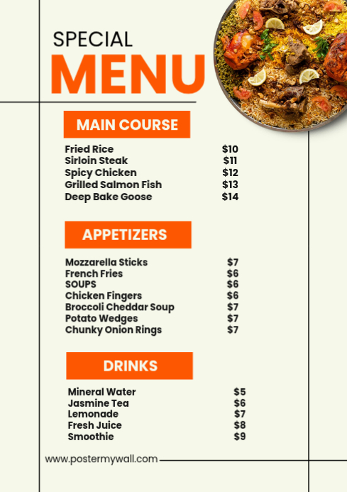 Yellow Modern & Minimal Restaurant Food Menu A4 Template | PosterMyWall