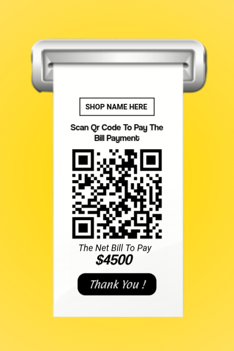 Yellow Modern & Minimal Scan And Pay Bill Poster Template | PosterMyWall