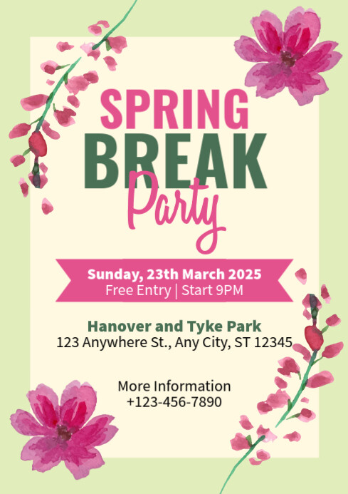 Yellow Modern & Minimal Spring Break Party Invitation A4 Template ...