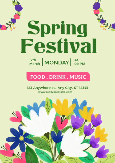 Yellow Modern & Minimal Spring Festival Poster Template A4 | PosterMyWall