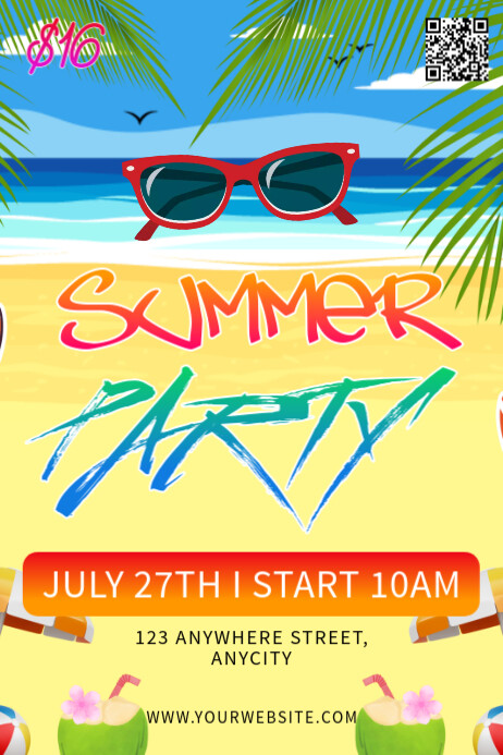 Yellow Modern & Minimal Summer Party Poster Template | PosterMyWall