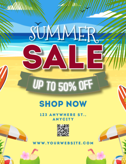 Yellow Modern & Minimal Summer Sale Pamflet (letter As) Template ...