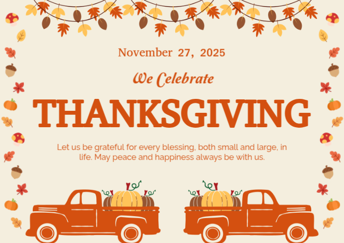 Yellow Modern & Minimal Thanksgiving Card A4 Template | PosterMyWall