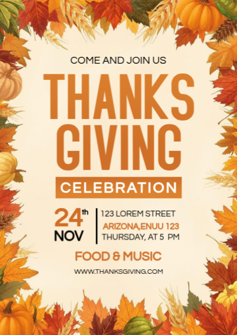 Yellow Modern & Minimal Thanksgiving Celebration A6 Template | PosterMyWall