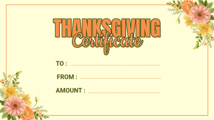 Yellow Modern & Minimal Thanksgiving Certificate Card Digital Display ...