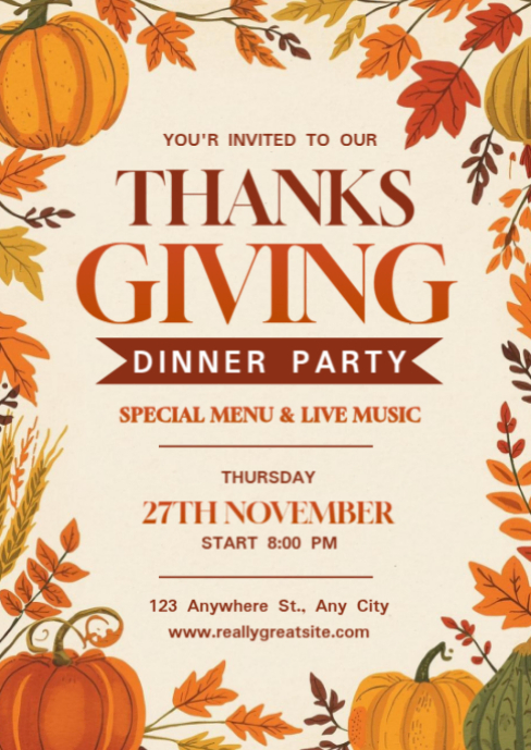 Plantilla de Yellow Modern & Minimal Thanksgiving Dinner Party ...