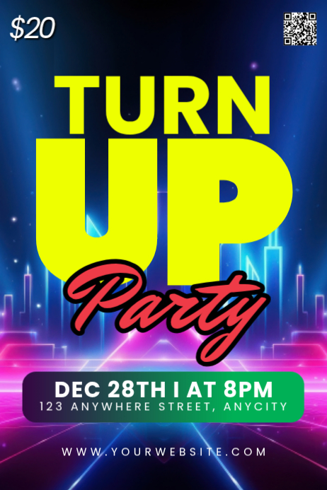 Yellow Modern & Minimal Turn Up Party Poster Template | PosterMyWall