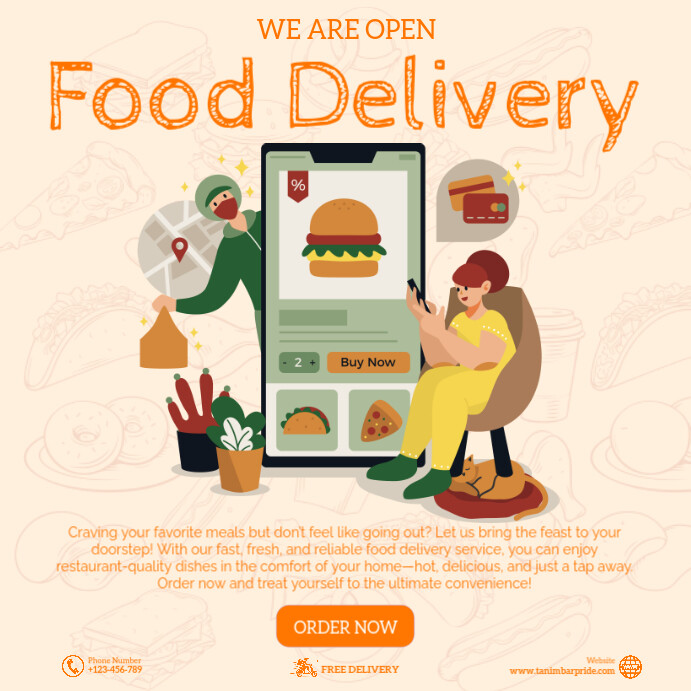 Yellow Modern & Minimal We Are Open Food Delivery Instagram Post Template | PosterMyWall