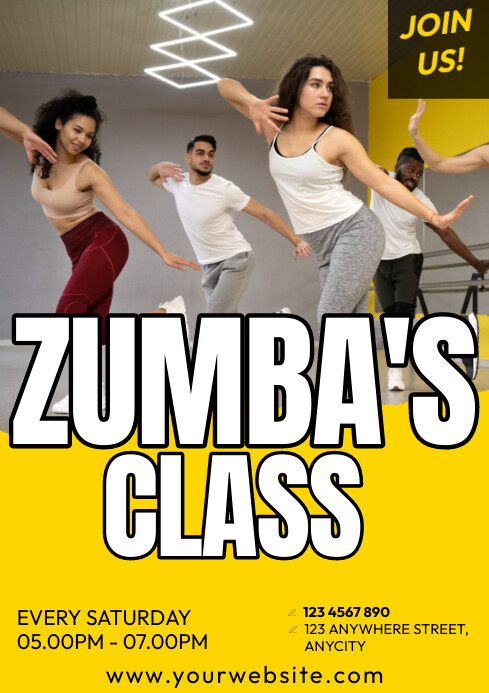 Plantilla de Yellow Modern & Minimal Zumba Class A3 | PosterMyWall