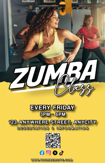 Yellow Modern & Minimal Zumba Class Tabloid Template | PosterMyWall