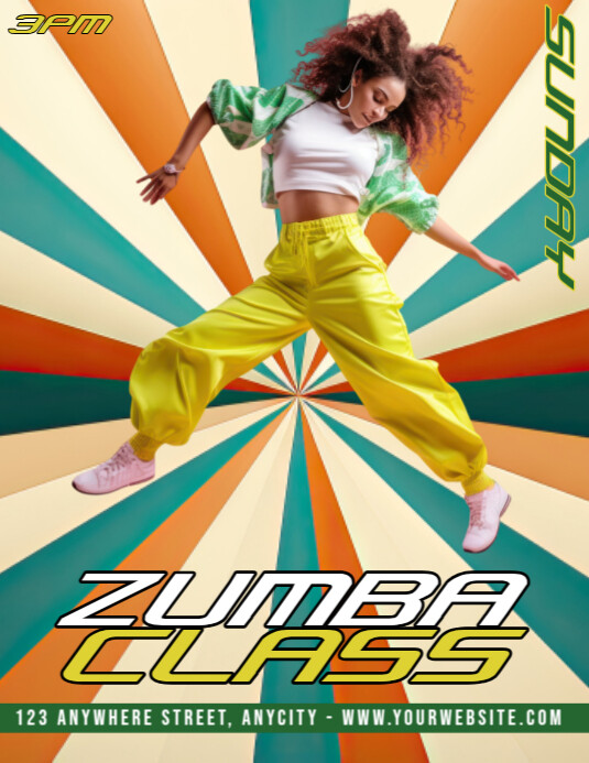 Yellow Modern & Minimal Zumba Classes Pamflet (letter As) เทมเพลต ...
