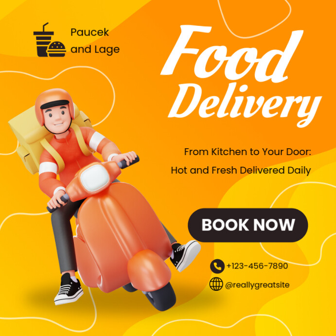 Yellow Modern 3D Illustrated Food Delivery Instagram Post Templat | PosterMyWall