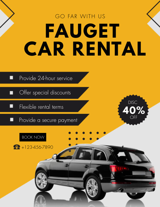 Yellow Modern Car Rentals Poster(1) Template | PosterMyWall