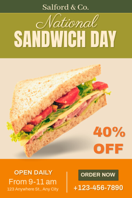 Yellow Modern Sandwich Day Poster Template | PosterMyWall