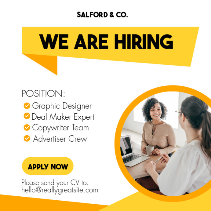 Copy of Yellow Modern We Are Hiring Instagram Post | PosterMyWall