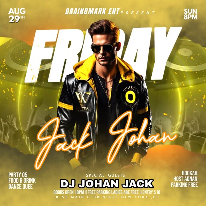 Copy of Yellow Neon Editable Dj Party Video Flyer Squ | PosterMyWall