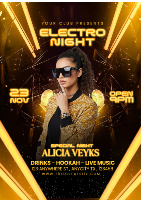 Yellow Neon Electro Night Party A4 Template | PosterMyWall