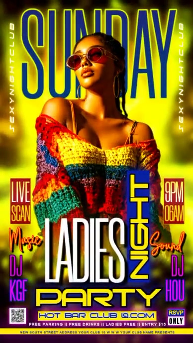 Plantilla de Yellow Neon Sunday Ladies Night Club Party Flyer Digital ...