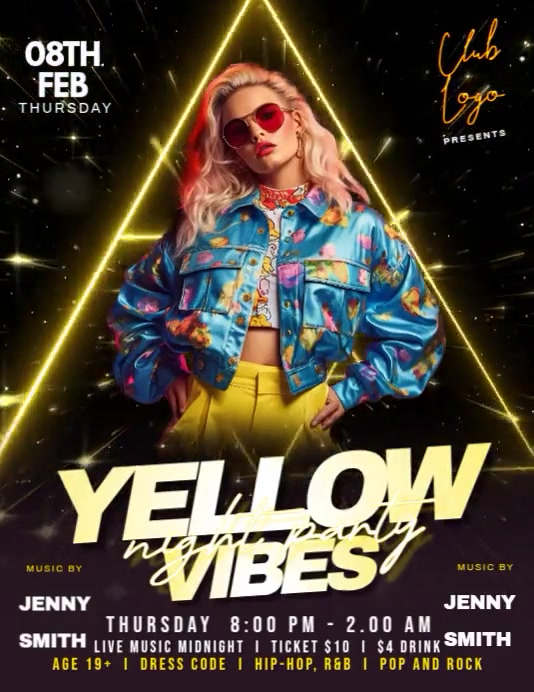 Yellow Night Party Vibes Template | PosterMyWall