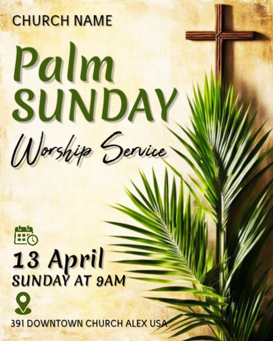 Plantilla de Yellow Palm Sunday Worship Service Instagram Portrait ...