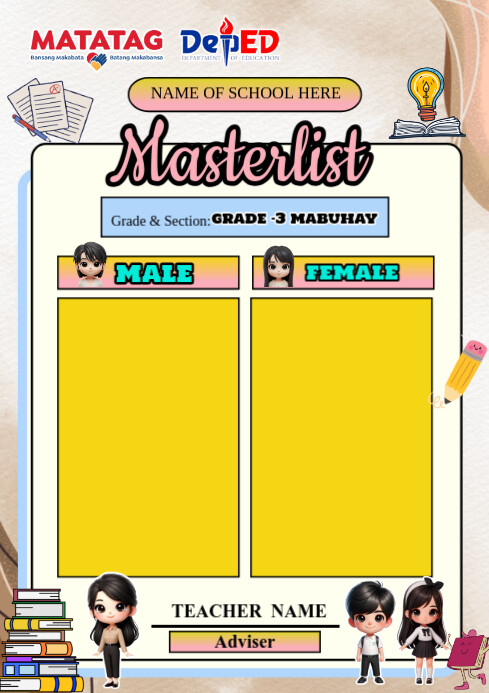 Copy of Yellow Pastel Brown Class Masterlist Poster A4 | PosterMyWall