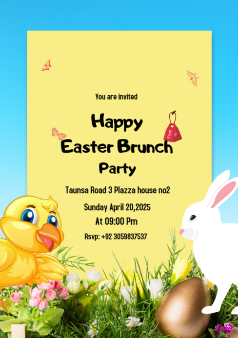 Yellow Pastel Easter Brunch Party Invitation A5 Template | PosterMyWall