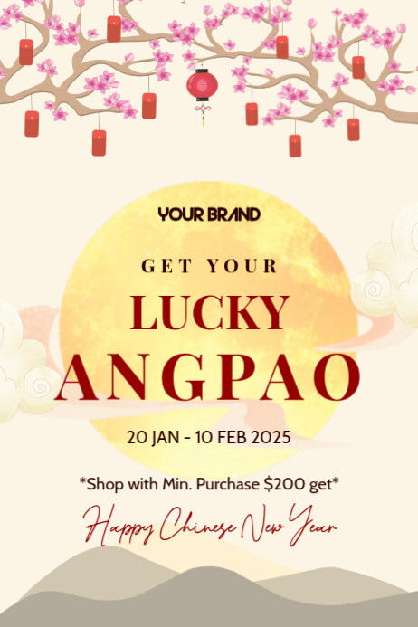 Plantilla de Yellow Pastel Floral Lucky Angpao Chinese New Year Poster ...
