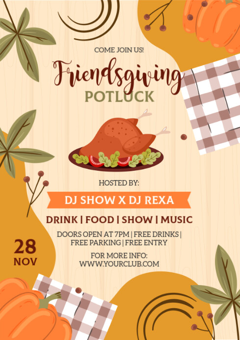 Yellow Pastel Friendsgiving Potluck Dinner Party A4 Template | PosterMyWall