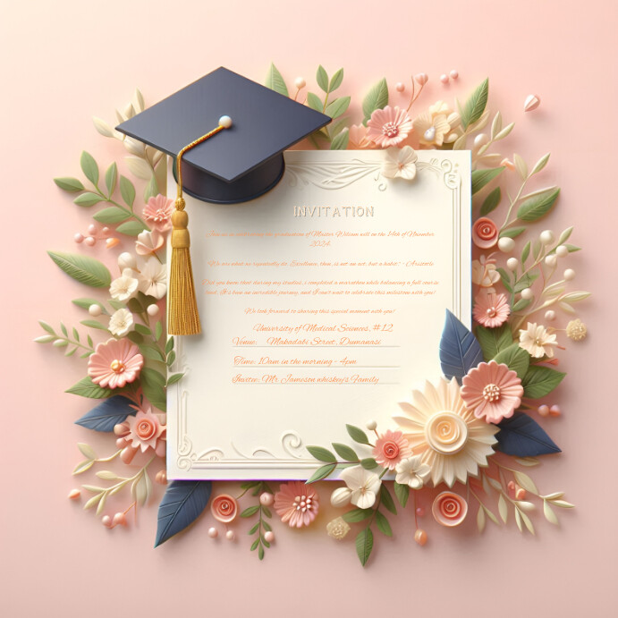 Yellow Pastel Graduation Invitation Card Ins เทมเพลต | PosterMyWall