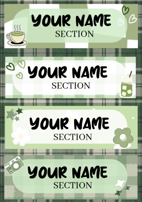 Yellow Pastel Green Aesthetic Nametag A4 Template | PosterMyWall