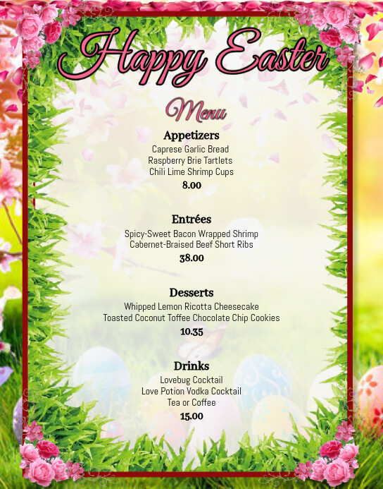 Copy of Yellow Pastel Happy Easter Menu Poster/wallboard | PosterMyWall
