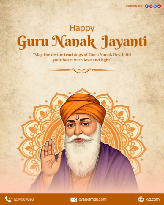Yellow Pastel Happy Guru Nanak Jayanti Instagram Portrait Template ...