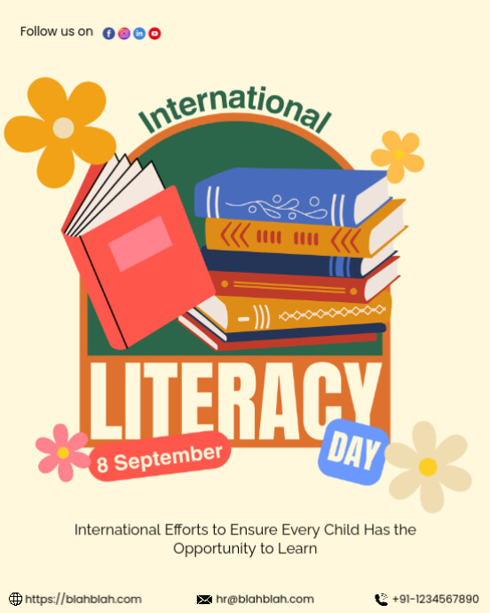 Yellow Pastel International Literacy Day Instagram Portrait Template ...