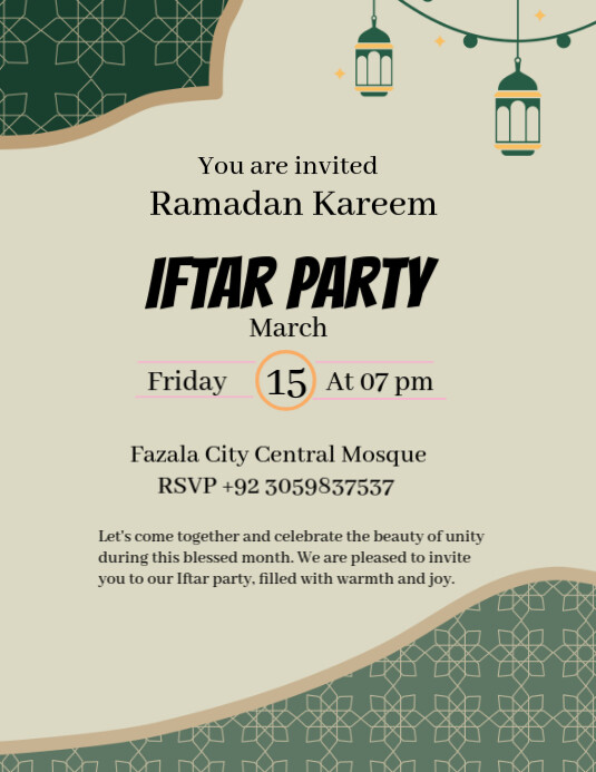 Plantilla de Yellow Pastel Ramadan Kareem Iftar Party Invitation Cards ...