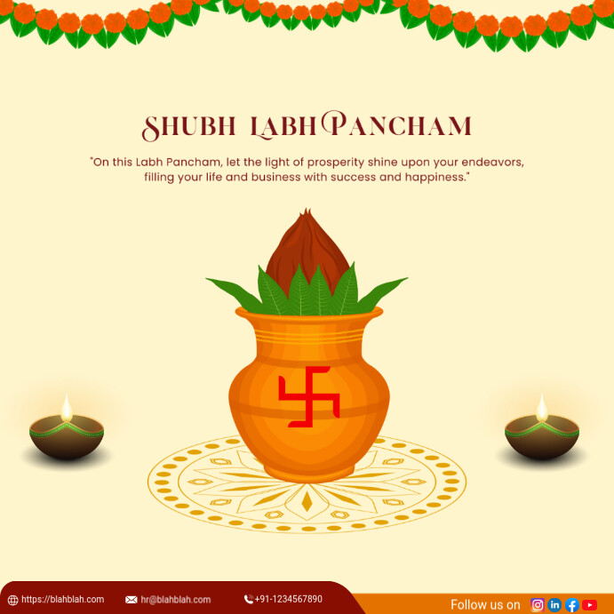 Yellow Pastel Shubh Labh Pancham Instagram Post Template | PosterMyWall