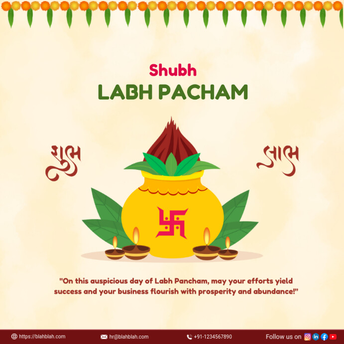 Yellow Pastel Shubh Labh Pancham Instagram Post Template | PosterMyWall