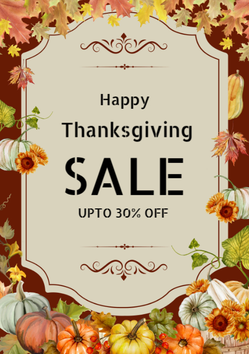 Yellow Pastel Thanksgiving Sale 50% Off A4 Template | PosterMyWall