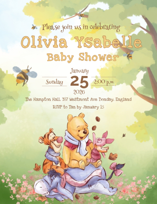 Yellow Pastel Winnie The Pooh Invitation Flyer (us Letter) Template ...
