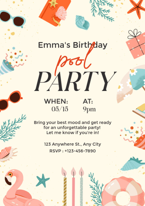 Plantilla de Yellow Pool Party A4 | PosterMyWall