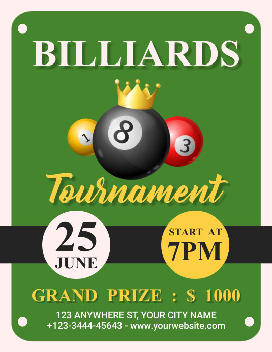 Yellow Professional Billiards Flyer (us Lette Template | PosterMyWall