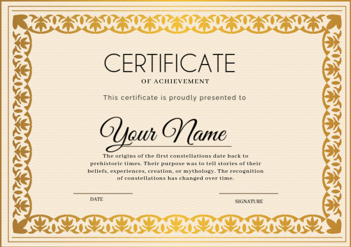 Yellow Professional Certificate Of Achievement Template | PosterMyWall