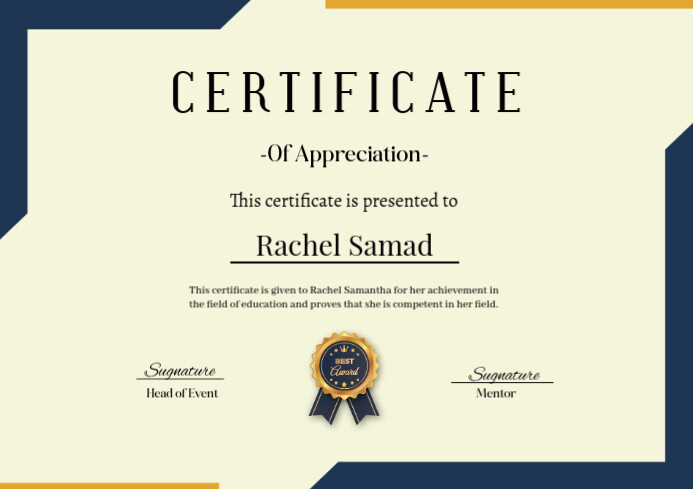 Yellow Professional Certificate Of Best Performance A4 Template ...