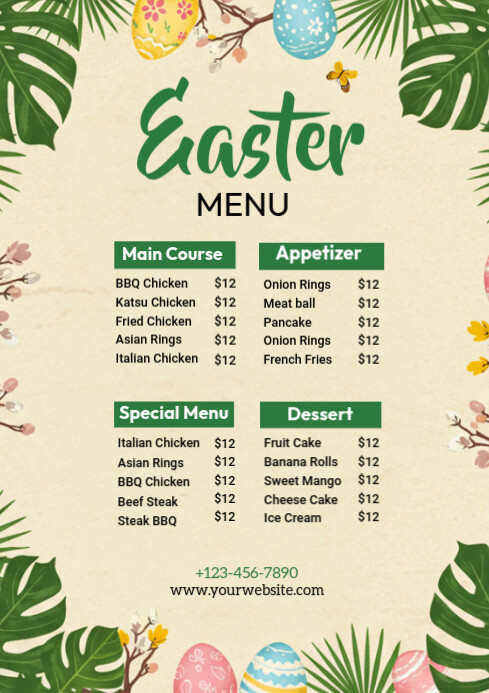 Yellow Professional Easter Menu Template A4 | PosterMyWall
