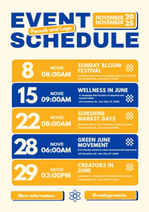 Plantilla de Yellow Professional Event Schedule A2 | PosterMyWall